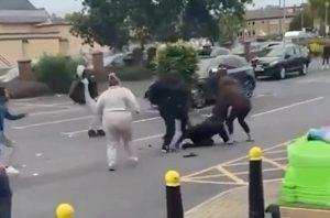 Shocking moment bat-wielding thugs brawl outside toy shop – as man, 43 ...